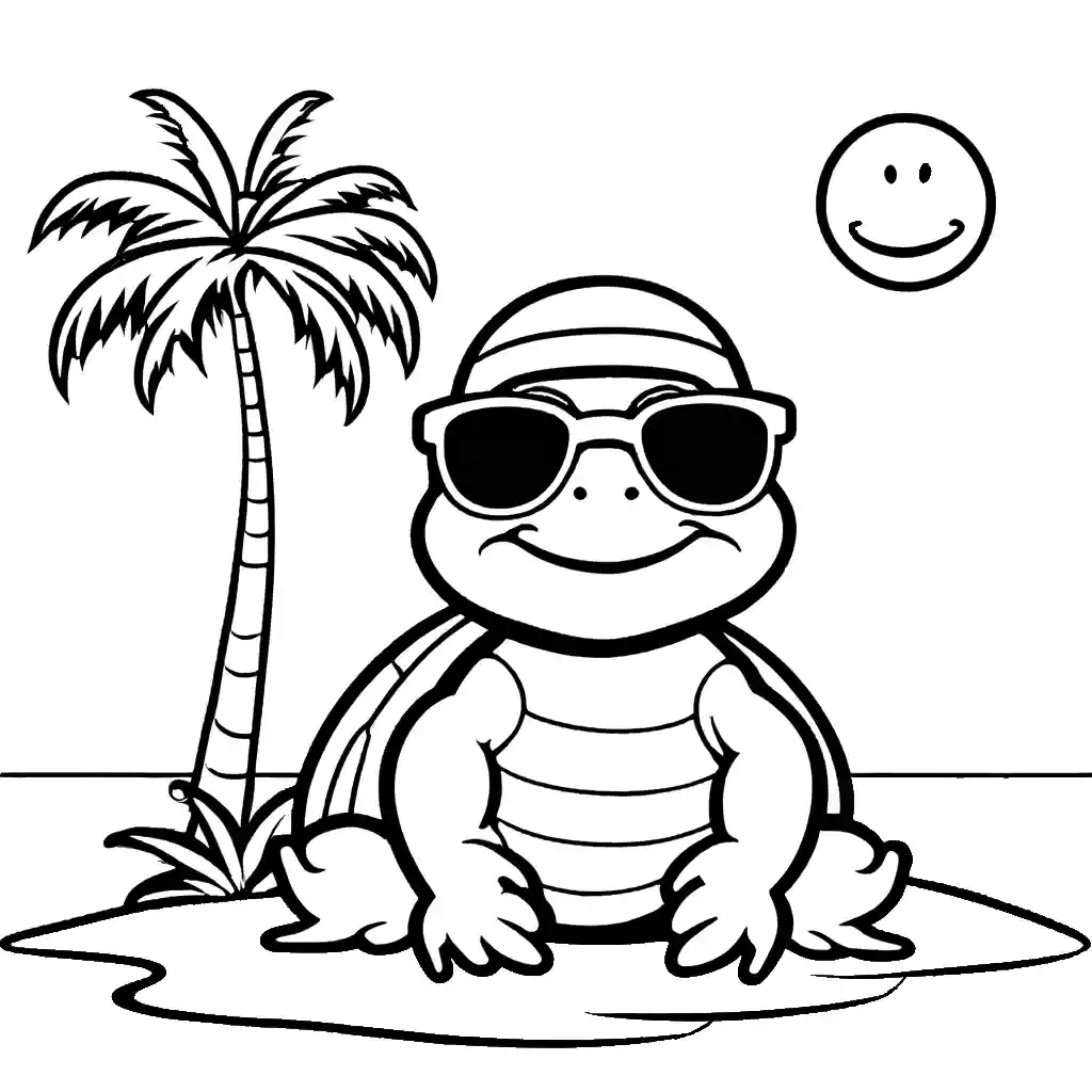 Funny turtle with glasses and hat coloring page Lulu Pages