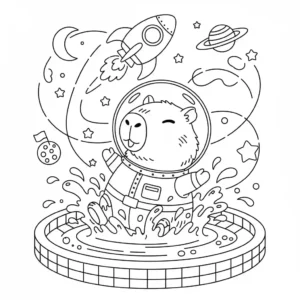 Capybara Coloring Page: Cute Animal with Orange Hat by the River Lulu Pages