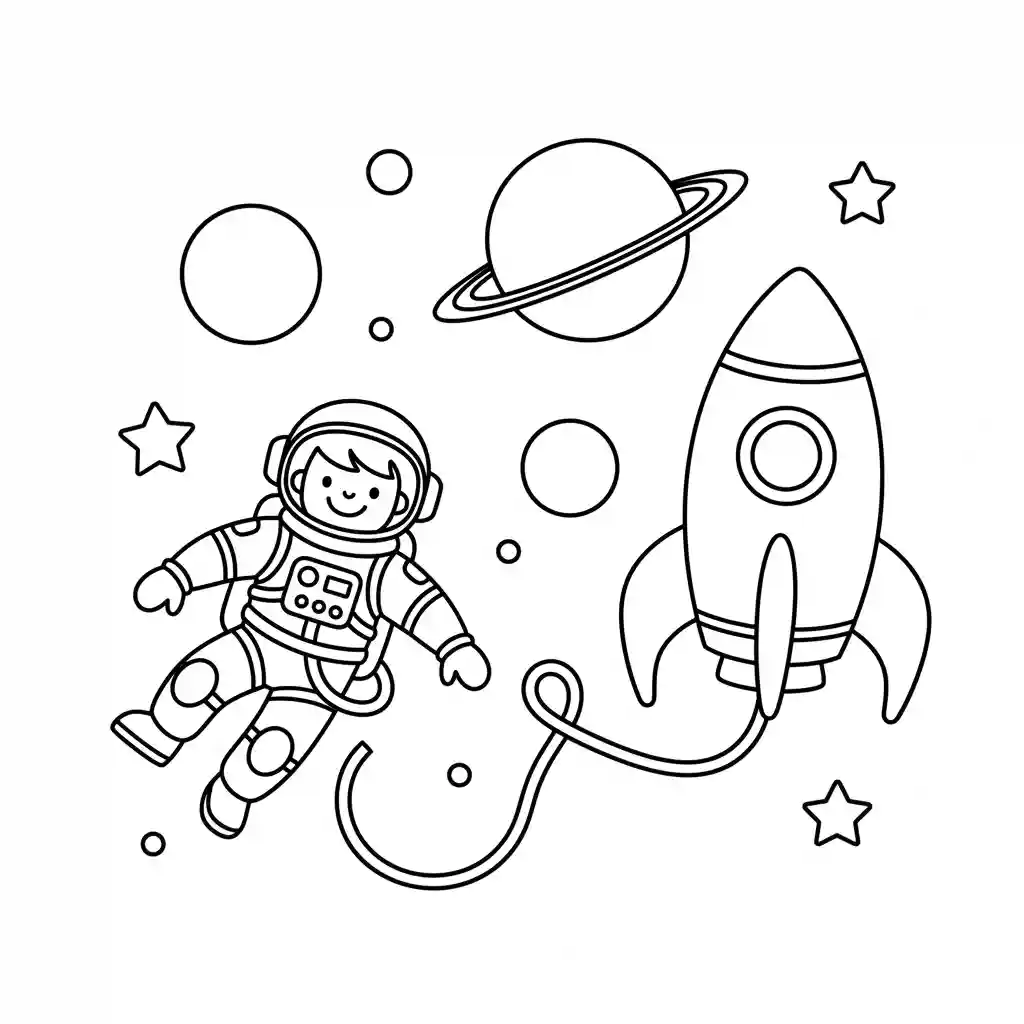 Astronaut Floating Near Rocket Coloring Sheet Lulu Pages