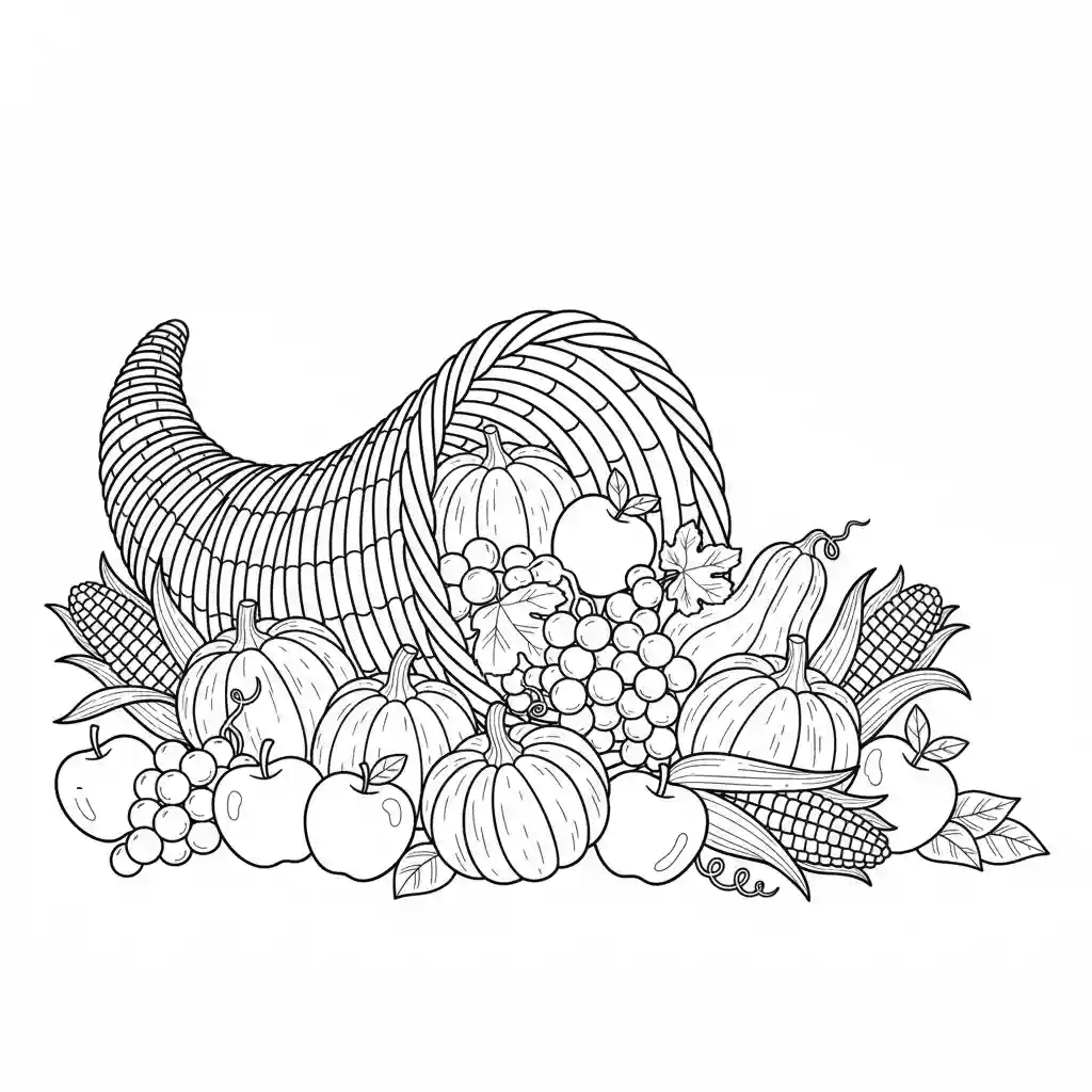 Autumn Harvest Cornucopia Coloring Outline Lulu Pages