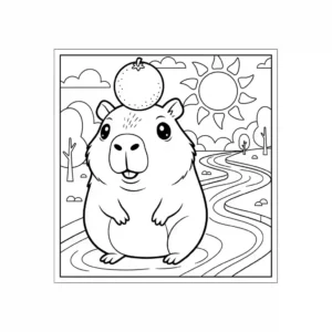 Capybara Coloring Page: Cute Animal with Orange Hat by the River Lulu Pages