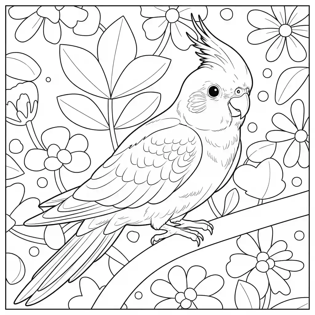 Detailed Cockatiel Coloring Page | Printable B&W Line Art Lulu Pages