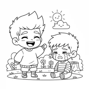 Preschool Girl Laughing and Pointing at a Crying Girl Coloring Page ...