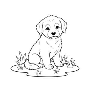 Puppy Playing in Puddle Coloring Page Lulu Pages