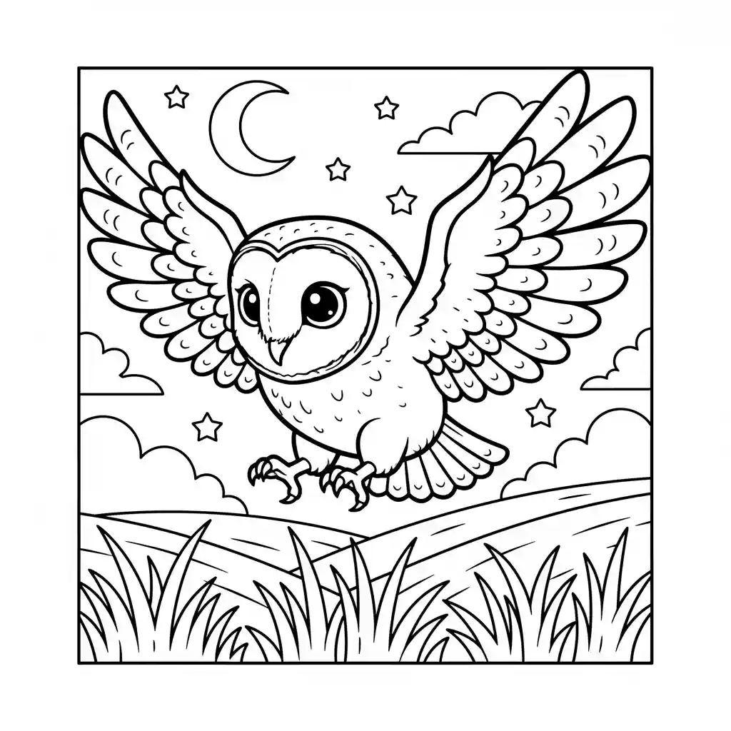 Barn Owl Hunting Coloring Page Line Art Lulu Pages
