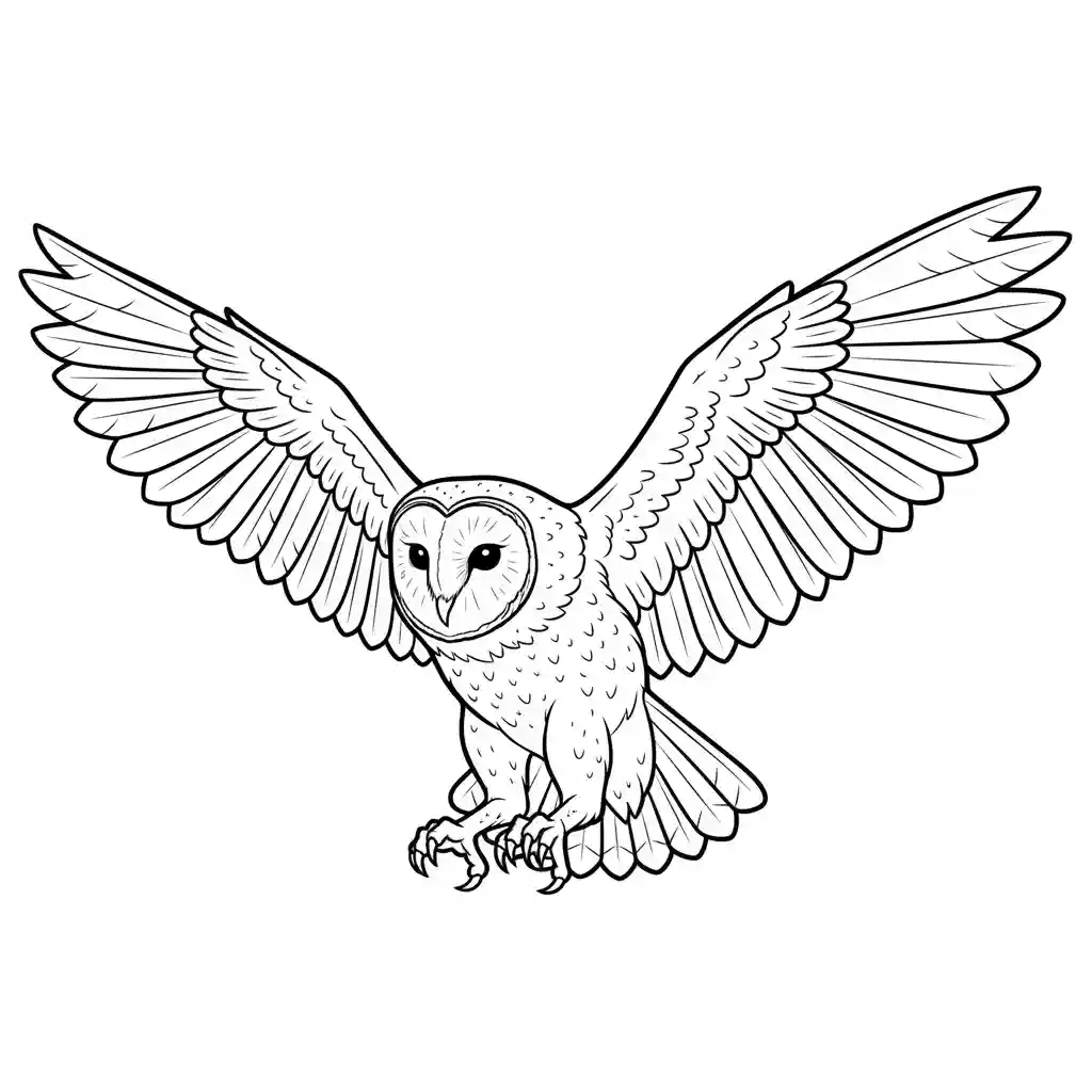 Flying Barn Owl Coloring Page | Detailed Line Art Lulu Pages