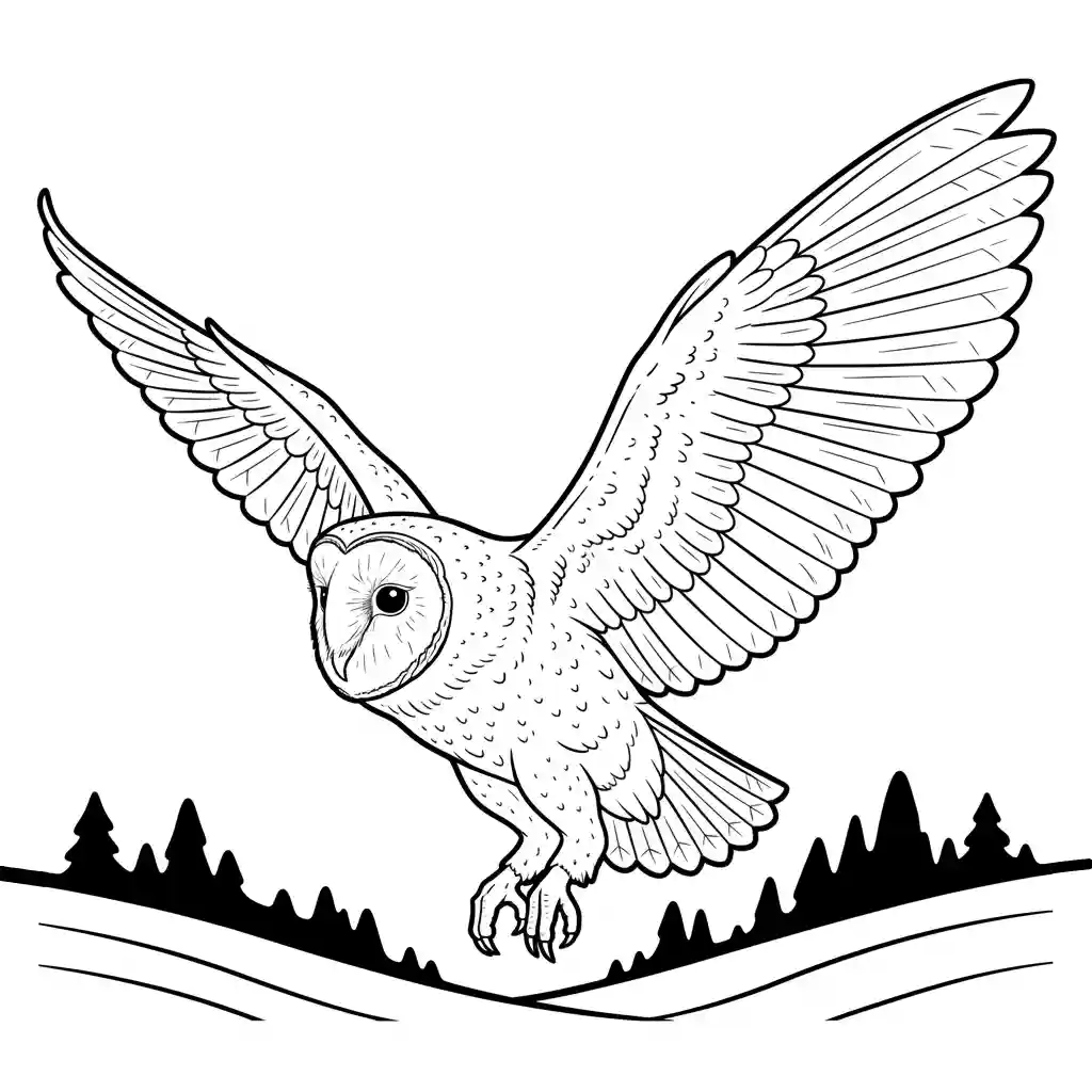 Flying Barn Owl Coloring Page Line Art Lulu Pages