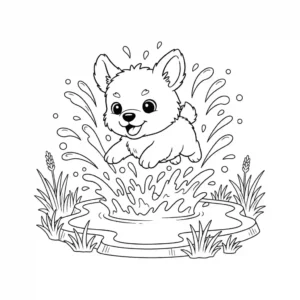 Puppy Playing in Puddle Coloring Page Lulu Pages