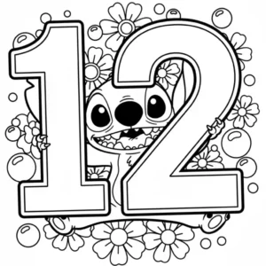 Disney Stitch Holding Flower Coloring Page - Printable B&W Line Art ...