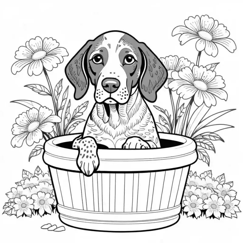 Attentive german shorthair pointer in a garden coloring page Lulu Pages