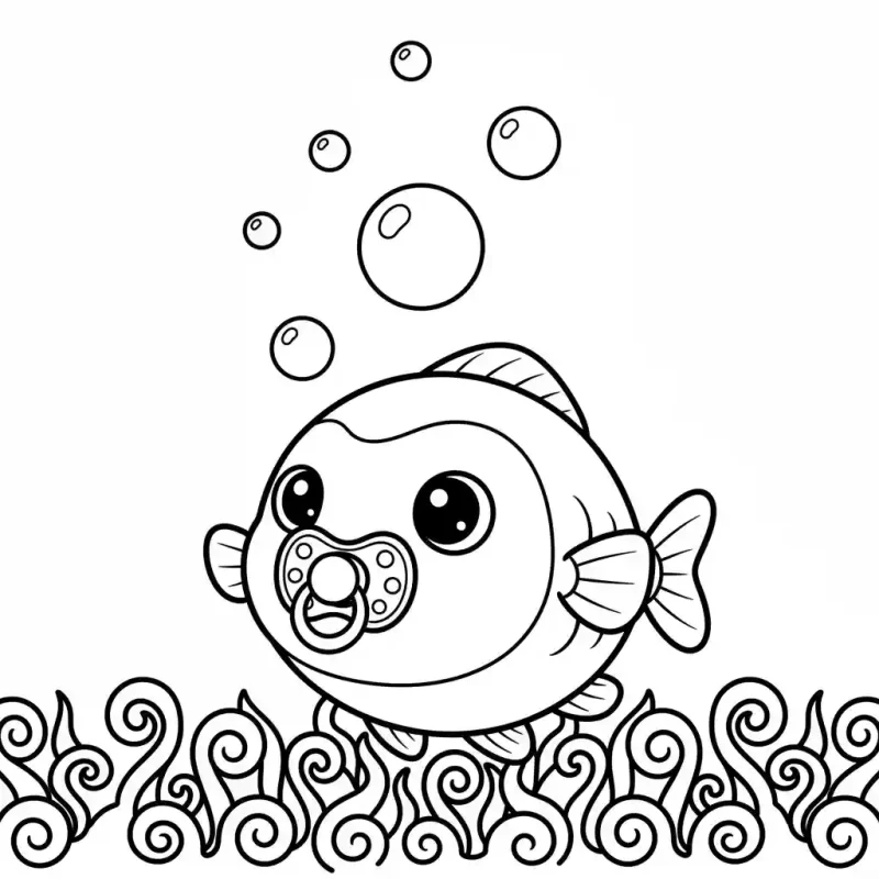 Baby Fish Pacifier Coloring Book Page Lulu Pages
