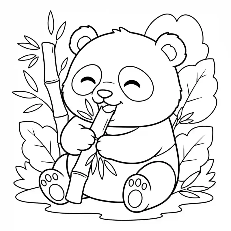 Baby Panda Bear Eating Bamboo Coloring Page Lulu Pages