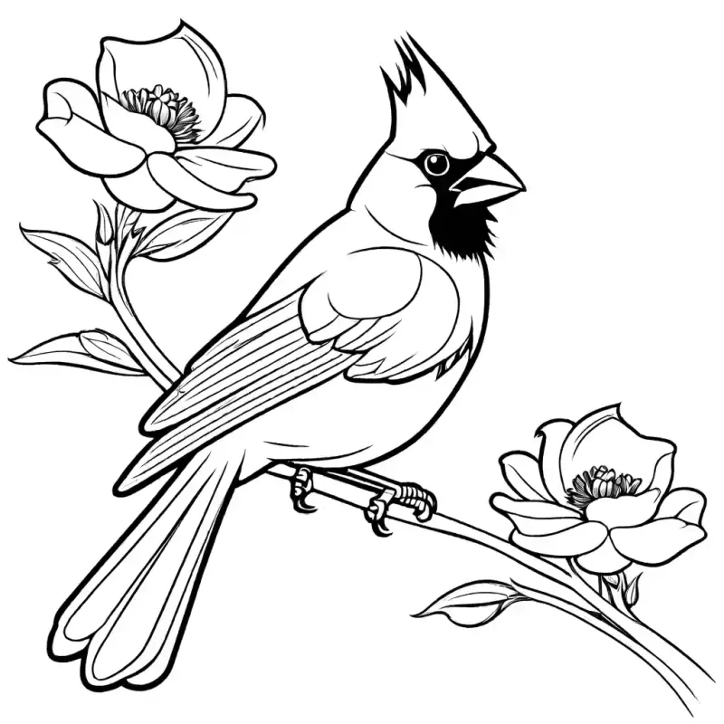 Cardinal on a flowering branch coloring page Lulu Pages