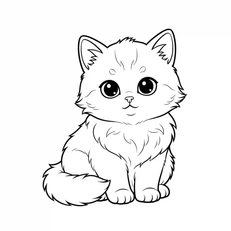 Cute Kitten Coloring Page - Free Printable Line Art Lulu Pages