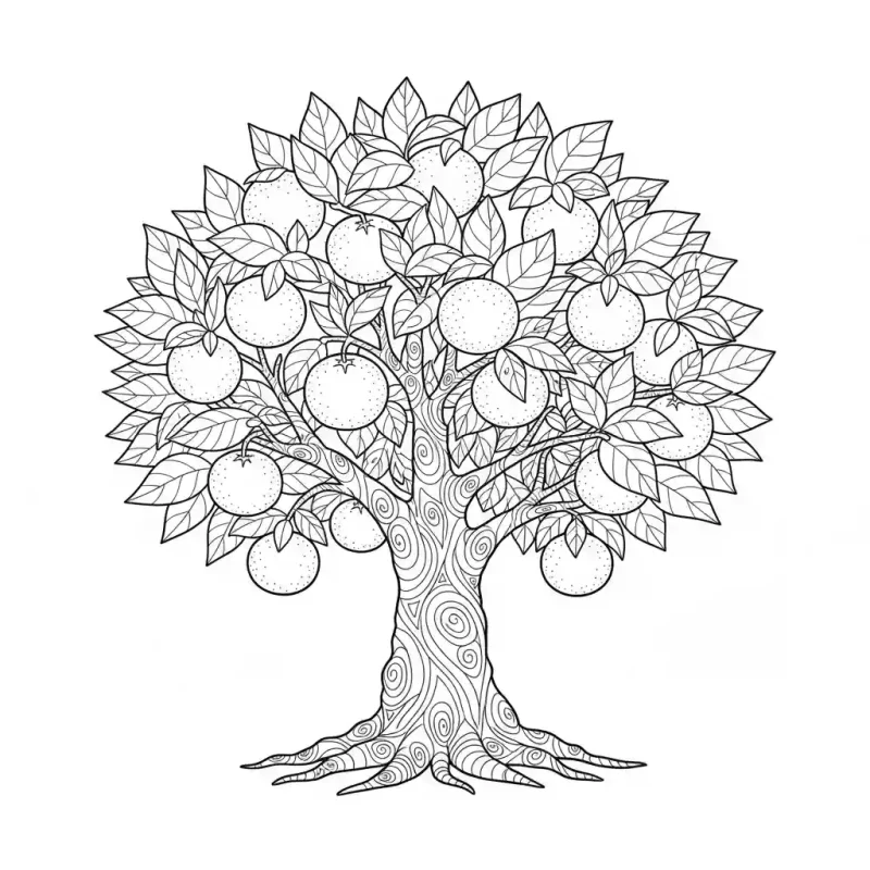 Detailed Orange Tree Coloring Page Lulu Pages