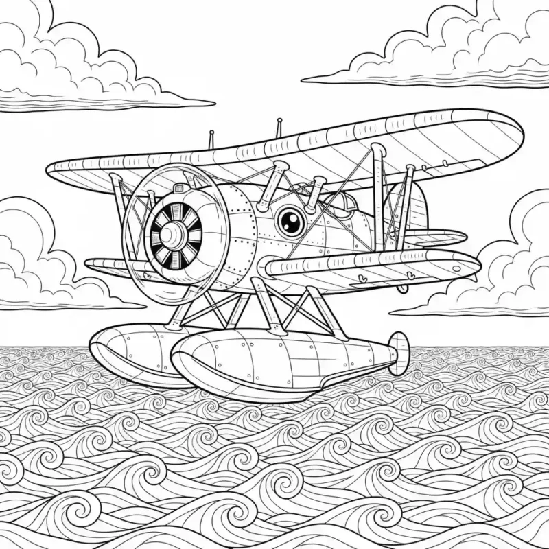 Detailed Seaplane Ocean Coloring Page Lulu Pages