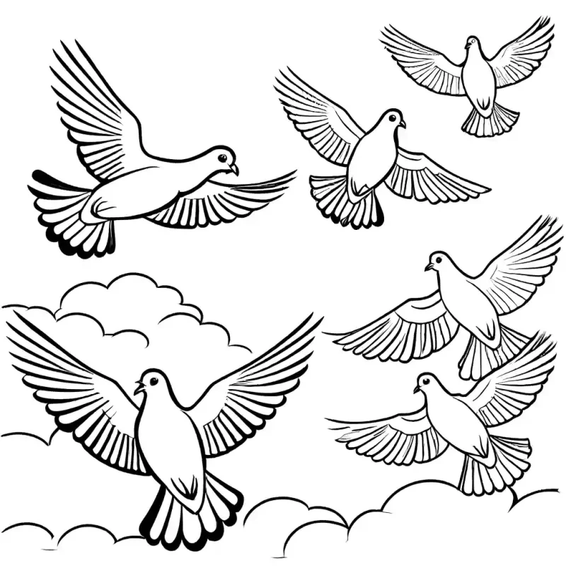 Flock of flying pigeons coloring page Lulu Pages