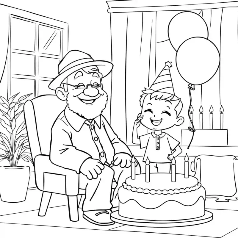 Grandfather and Grandson Birthday Coloring Page Lulu Pages
