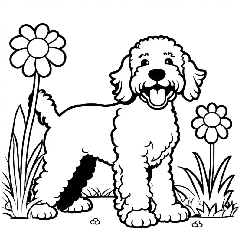 Happy goldendoodle playing coloring page Lulu Pages