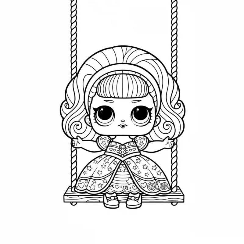 LOL Doll on Swing Coloring Page - Printable Line Art Lulu Pages
