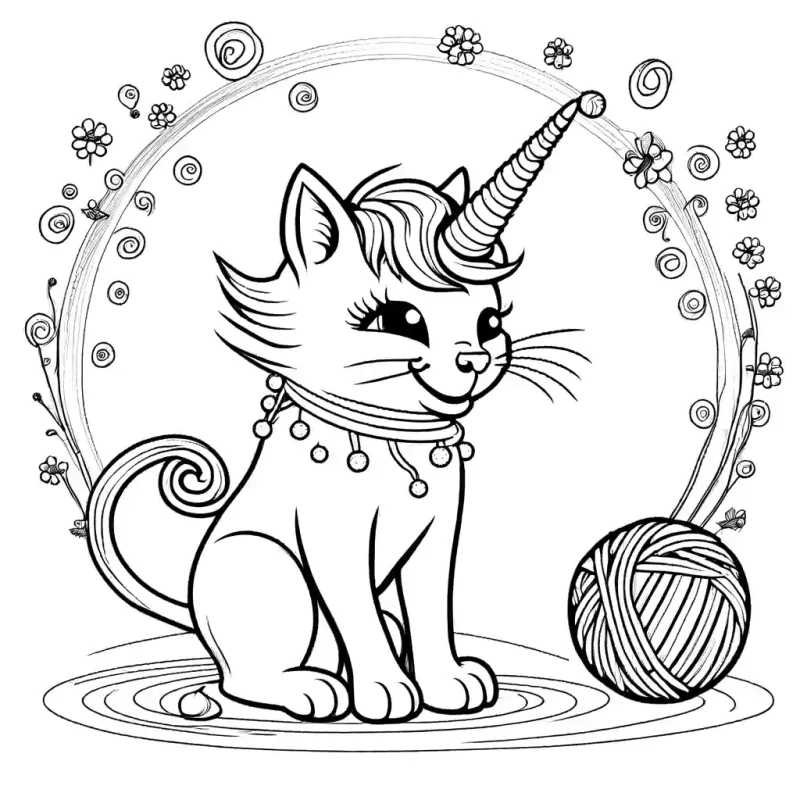 Playful unicorn cat coloring page Lulu Pages