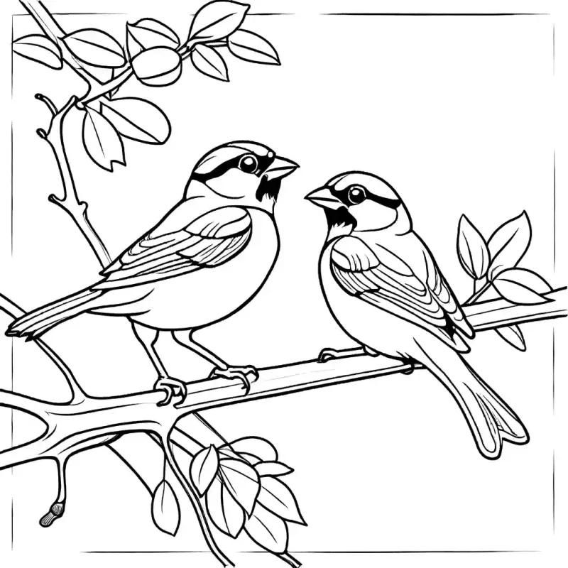 Sparrows interacting coloring page Lulu Pages