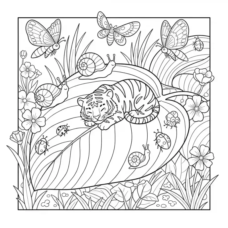 Tiny Tiger and Snail Garden Coloring Page Lulu Pages