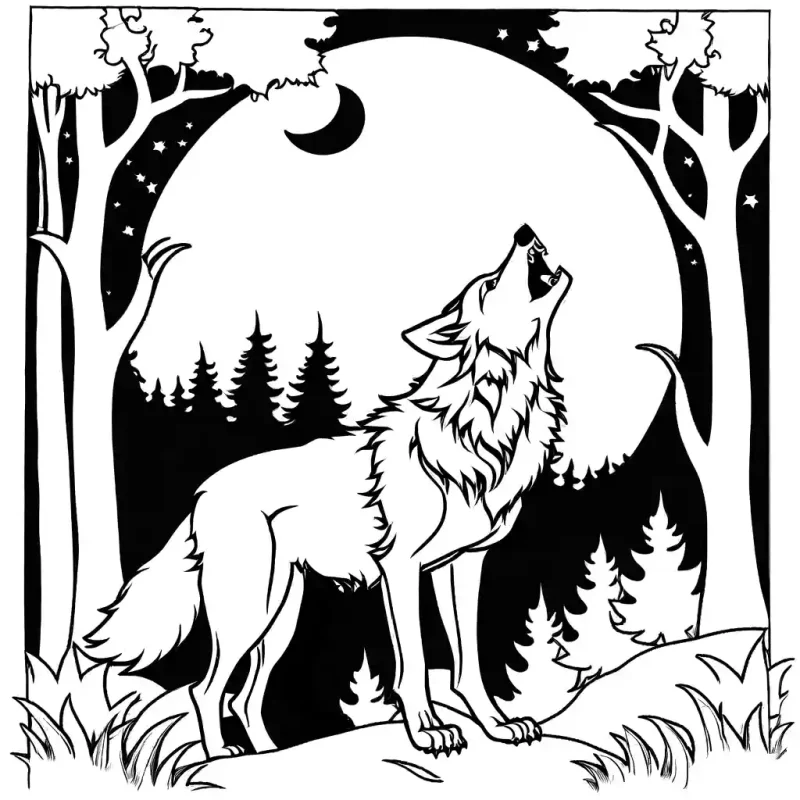 Wolf howling at moon coloring page Lulu Pages